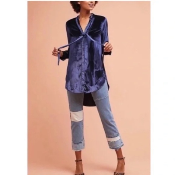 Maeve | Tops | Nwt Maeve By Anthropologie Navy Blue Velvet Tunic High ...